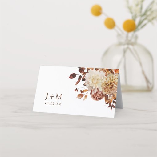Watercolor Leaves Fall Wedding Place Card | Zazzle