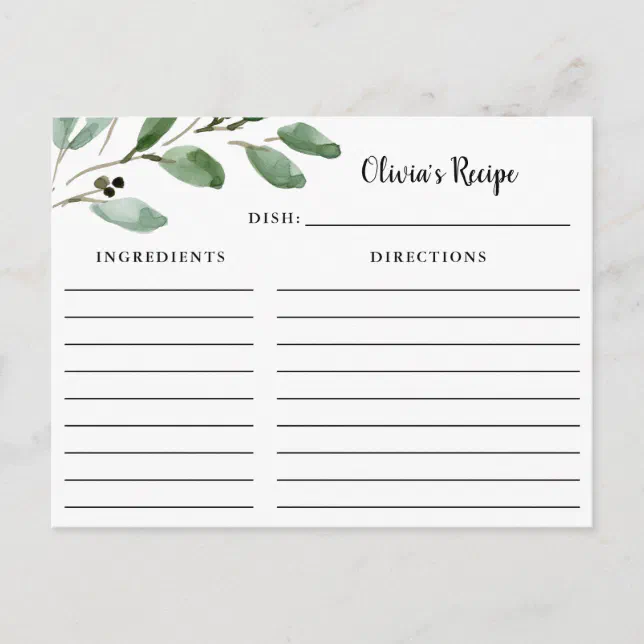 Watercolor Leaves | Recipe Card | Zazzle