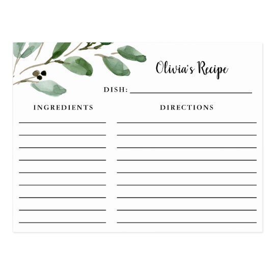 Watercolor Leaves | Recipe Card | Zazzle.com