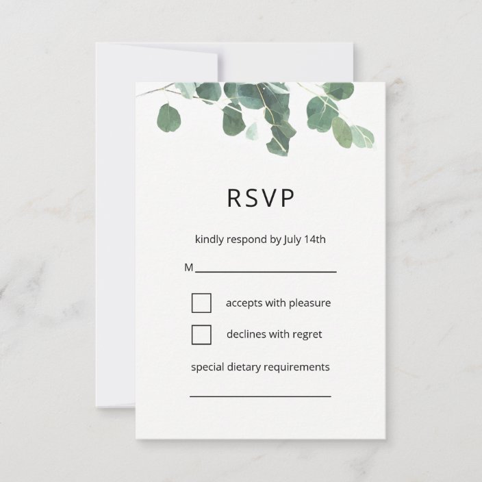 Watercolor leaves RSVP card modern font | Zazzle.com