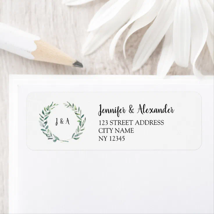 Watercolor leaves rustic monogrammed wedding label | Zazzle