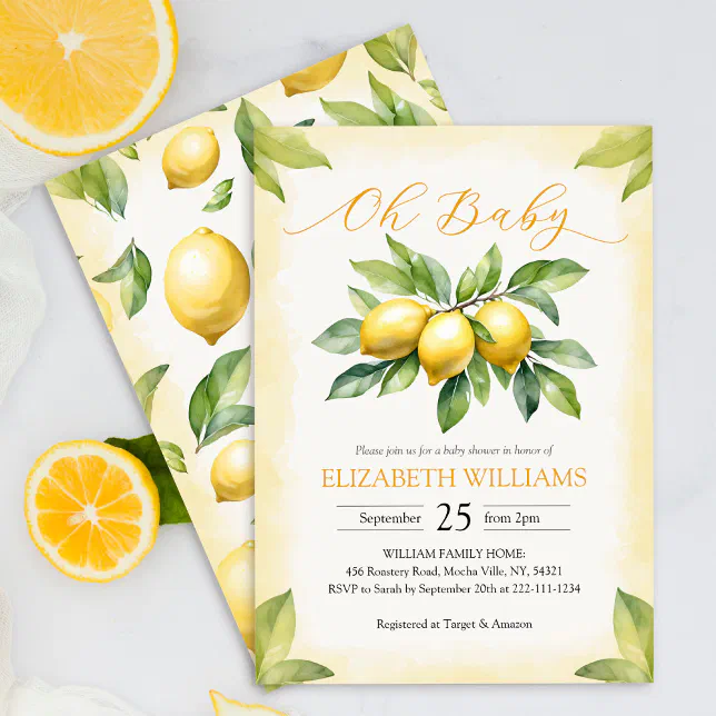 Watercolor Lemon Baby Shower Invitation | Zazzle