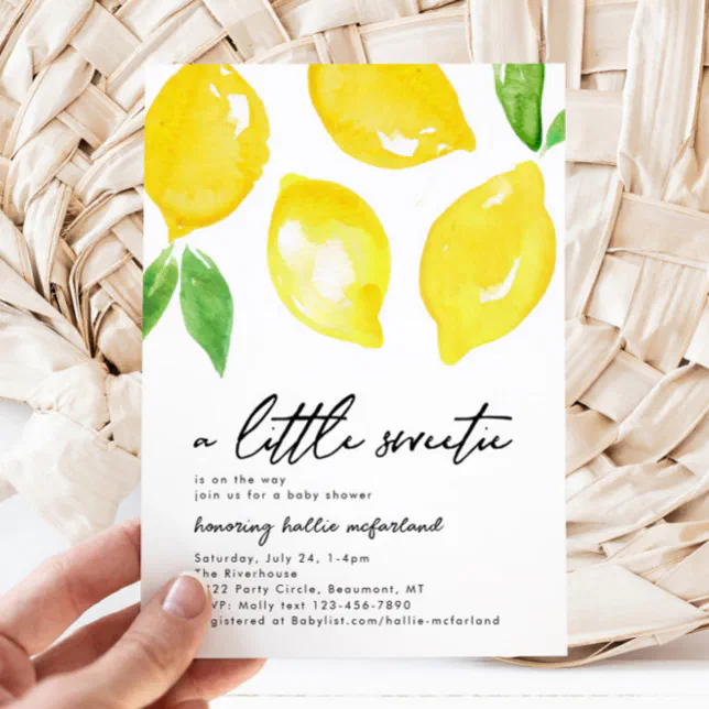 Watercolor Lemon Baby Shower Invitation | Zazzle