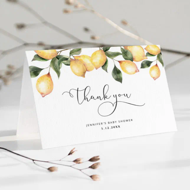 Watercolor lemon baby shower thank you card | Zazzle
