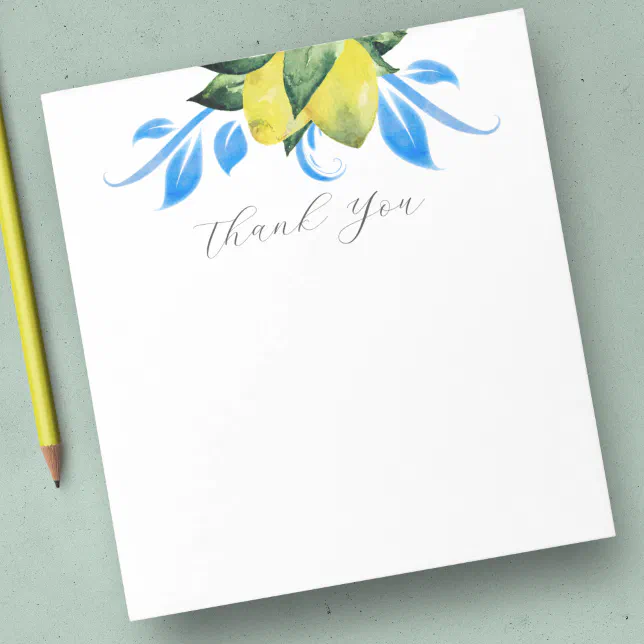 Watercolor Lemon Botanical Thank You Notepad | Zazzle