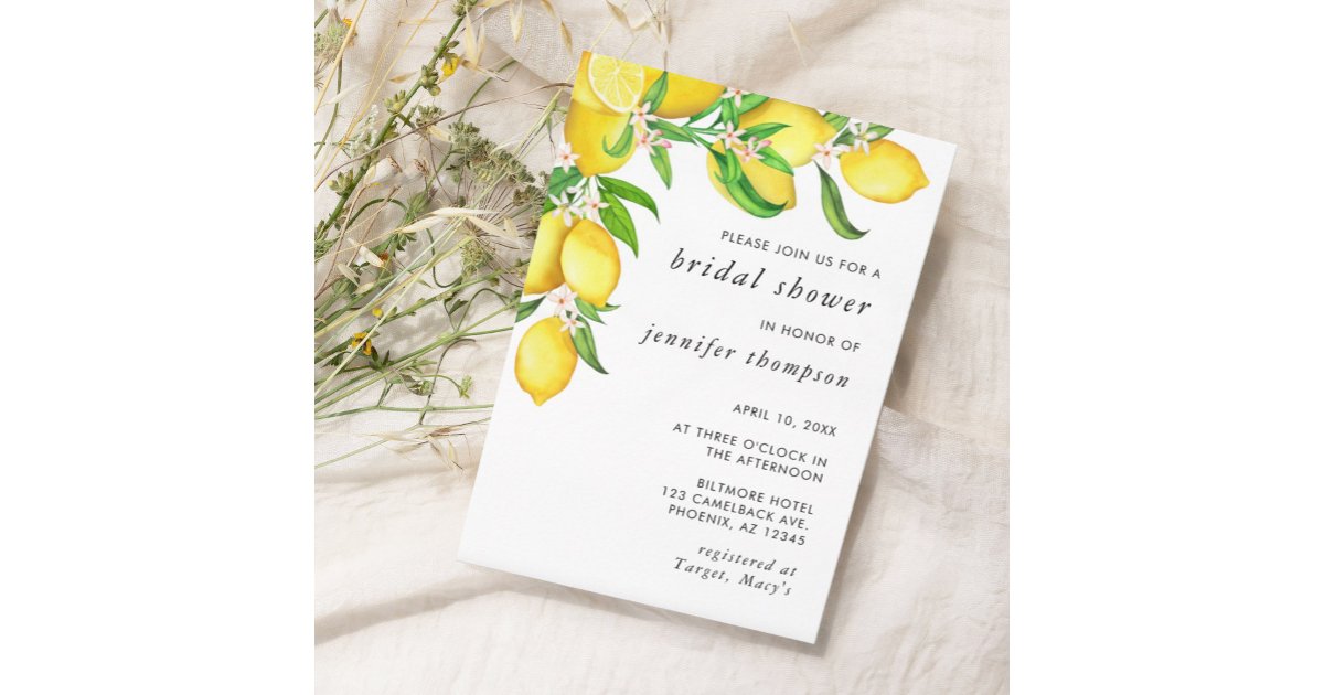 Watercolor Lemon Bridal Shower Invitation | Zazzle