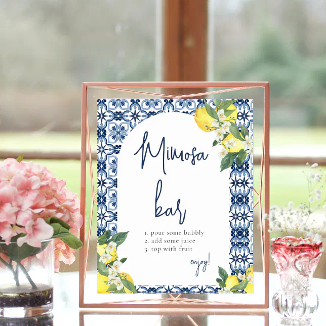 Watercolor Lemon Bridal Shower Mimosa Bar Poster | Zazzle