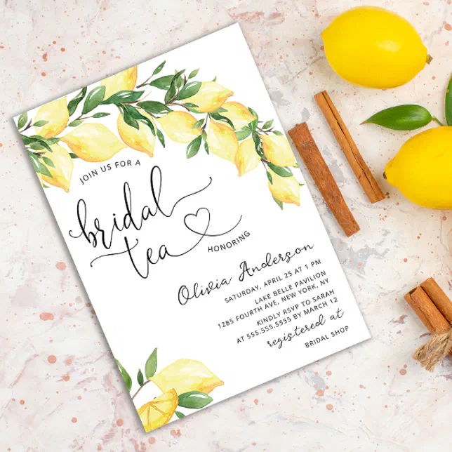 Watercolor Lemon Bridal Tea Party Invitation | Zazzle