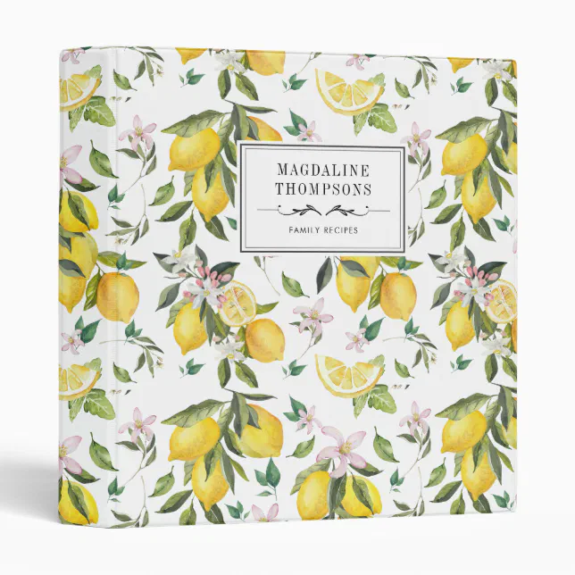 Watercolor Lemon Citrus Lemon Yellow Green Summer 3 Ring Binder | Zazzle