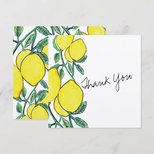 Watercolor Lemon Citrus Script Thank You Card | Zazzle