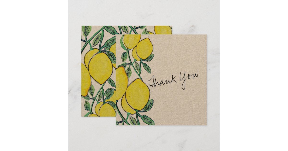 Watercolor Lemon Citrus Script Thank You Card | Zazzle