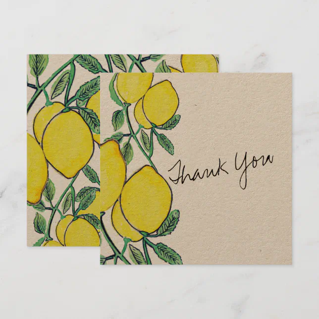 Watercolor Lemon Citrus Script Thank You Card | Zazzle