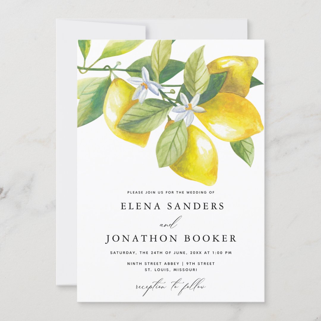 Watercolor Lemon Citrus Wedding Invitation | Zazzle