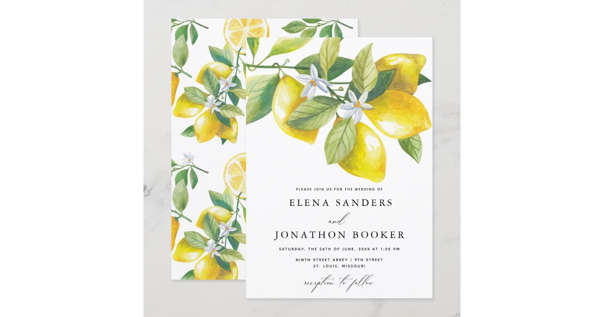 Watercolor Lemon Citrus Wedding Invitation | Zazzle