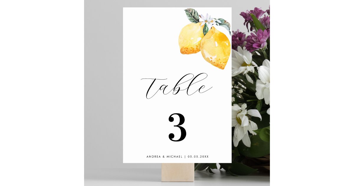 Watercolor Lemon Floral Spanish Italian Wedding Table Number | Zazzle