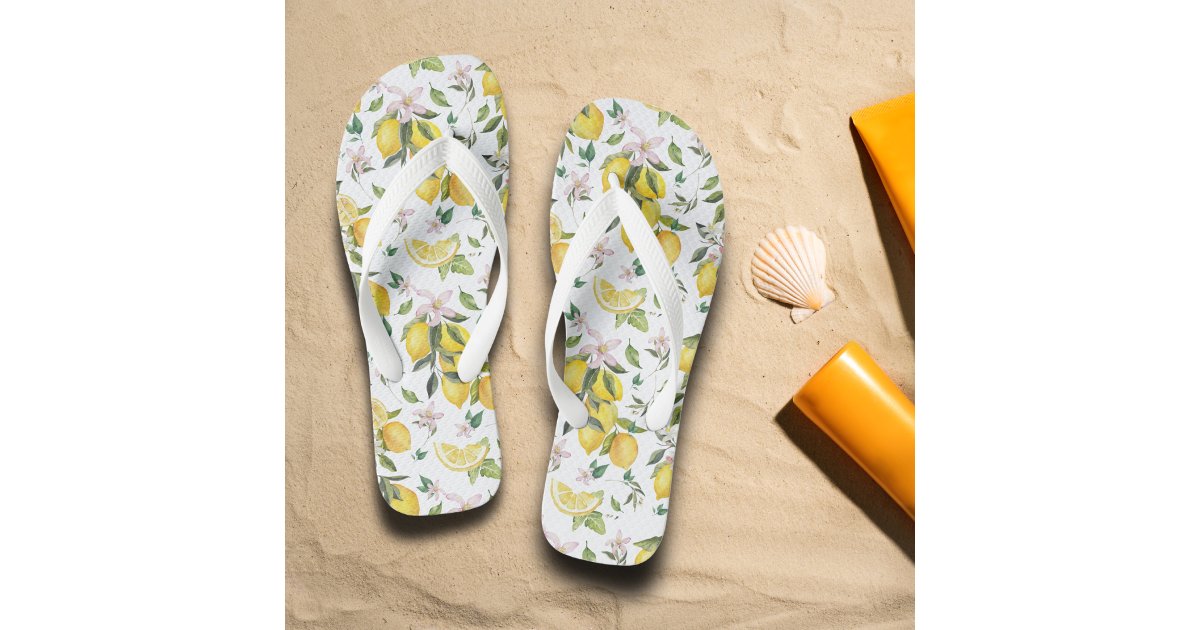 Watercolor Lemon Fruit Floral Pattern Flip Flops | Zazzle