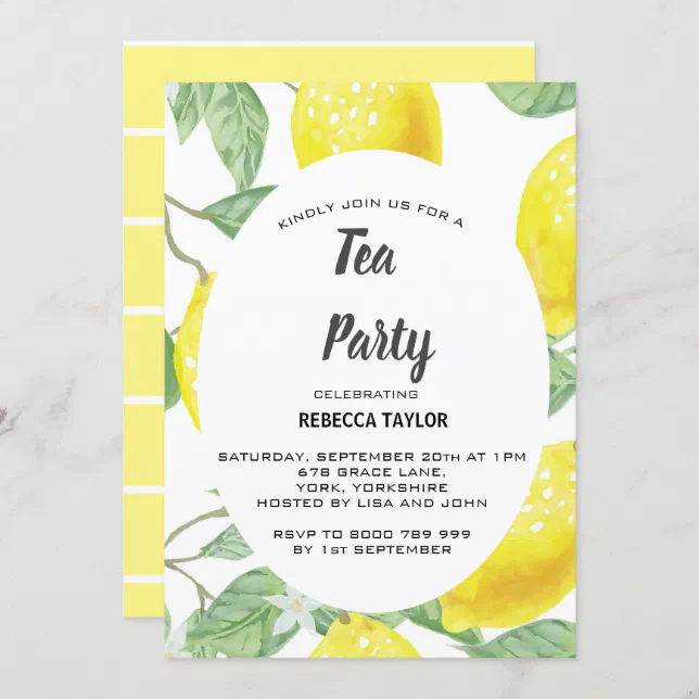 Watercolor Lemon Leaves Tea Party Invitation | Zazzle