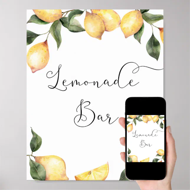 Watercolor Lemon Lemonade Bar Poster | Zazzle