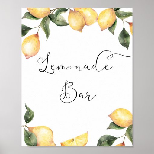 Watercolor Lemon Lemonade Bar Poster | Zazzle