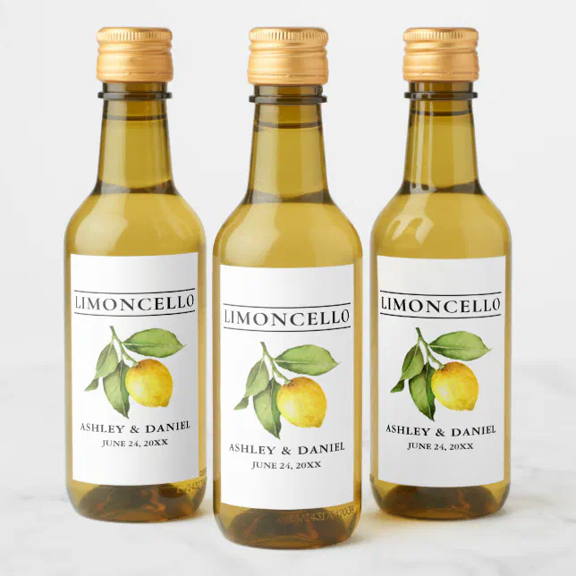 Watercolor Lemon Limoncello Mini Bottle Labels | Zazzle