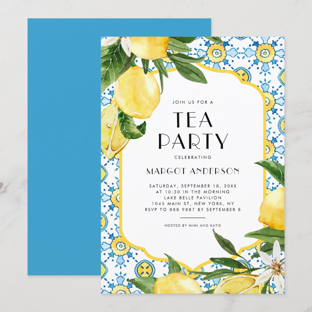 Watercolor Lemon Mediterranean Summer Tea Party Invitation | Zazzle