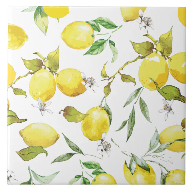 Watercolor Lemon Pattern Ceramic Tile | Zazzle