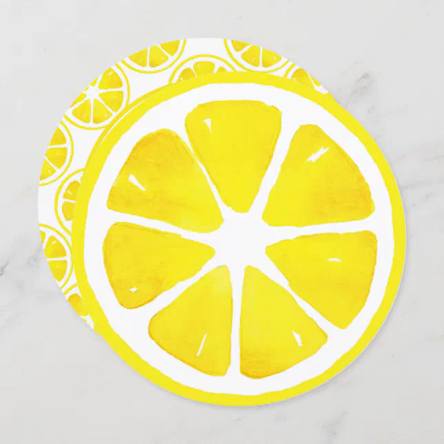 Watercolor Lemon Slice and Pattern Invitation | Zazzle