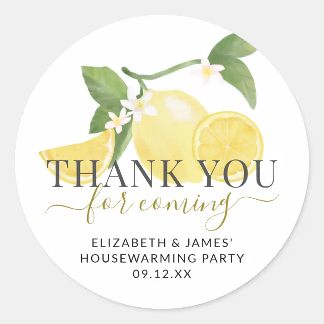 Watercolor Lemon Thank You for Coming Classic Round Sticker | Zazzle