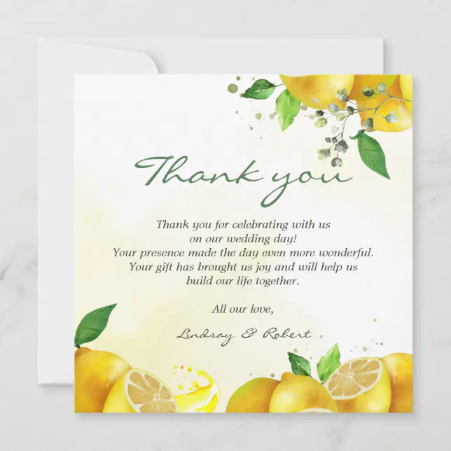 Watercolor Lemon Thank You Note | Zazzle