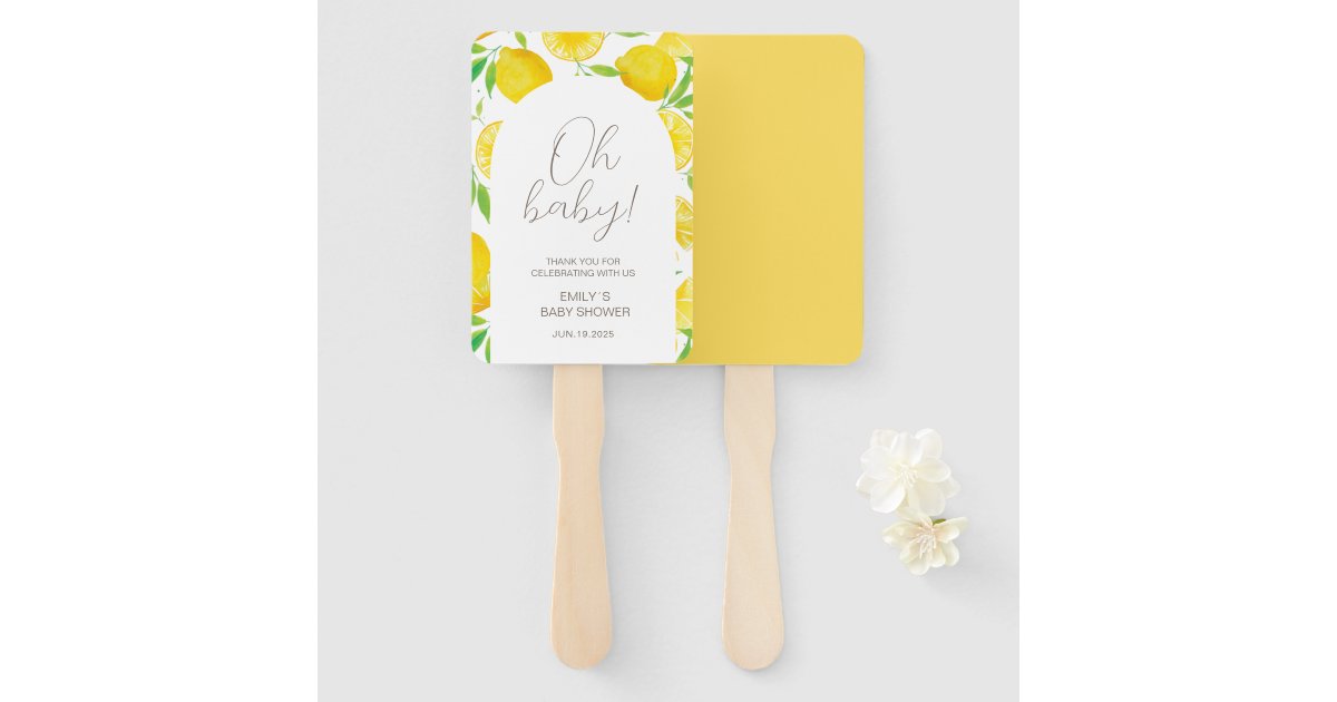 Watercolor Lemon Themed Baby Shower Hand Fan | Zazzle