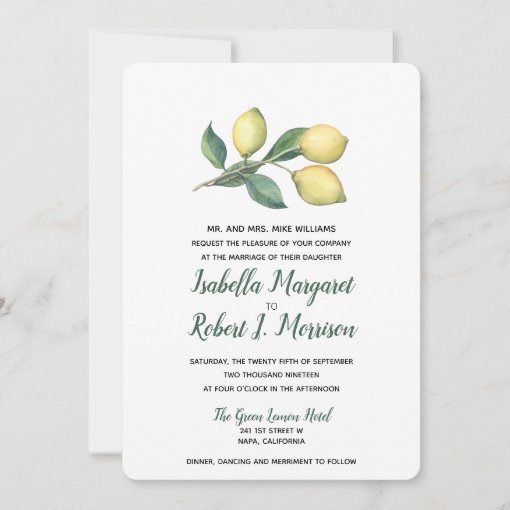Watercolor Lemon Tree Branch | Wedding invitation | Zazzle