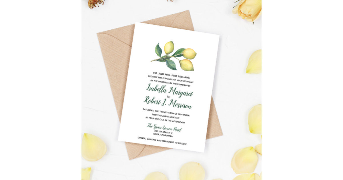 Watercolor Lemon Tree Branch | Wedding invitation | Zazzle