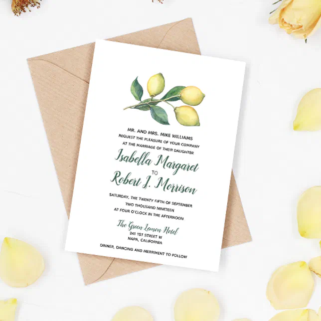 Watercolor Lemon Tree Branch | Wedding invitation | Zazzle
