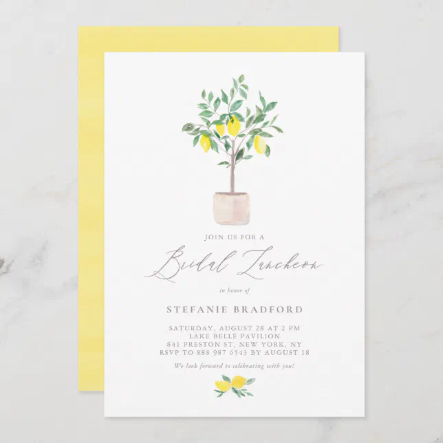 Watercolor Lemon Tree Summer Bridal Luncheon Invitation | Zazzle
