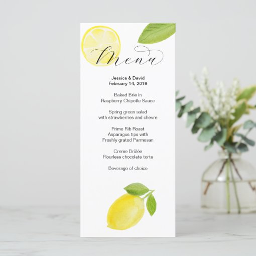Watercolor Lemon Wedding Menu | Zazzle