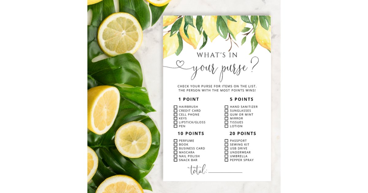 Watercolor Lemon What's in Your Purse Game | Zazzle