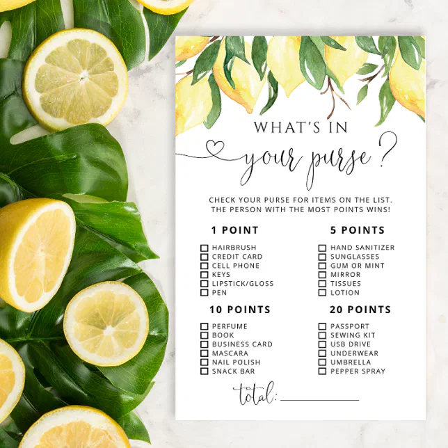 Watercolor Lemon What's in Your Purse Game | Zazzle