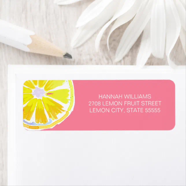 Watercolor Lemon with Pink Background Label | Zazzle