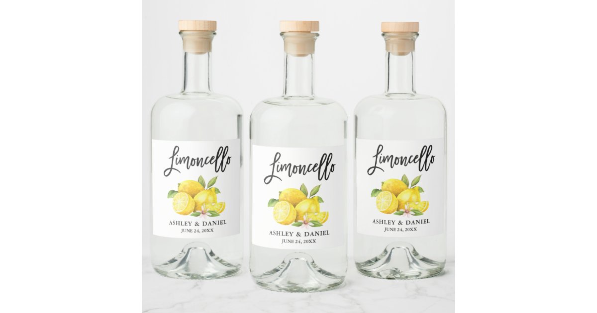 Watercolor Lemons Brush Script Limoncello Liquor Bottle Label | Zazzle