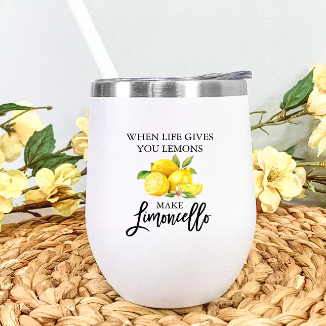 Watercolor Lemons Brush Script Limoncello Thermal Wine Tumbler | Zazzle