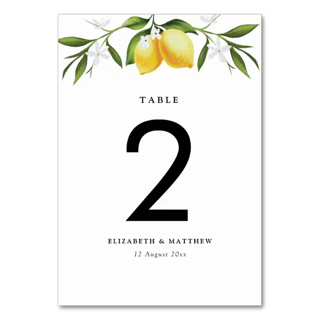 watercolor lemons & greenery table numbers | Zazzle