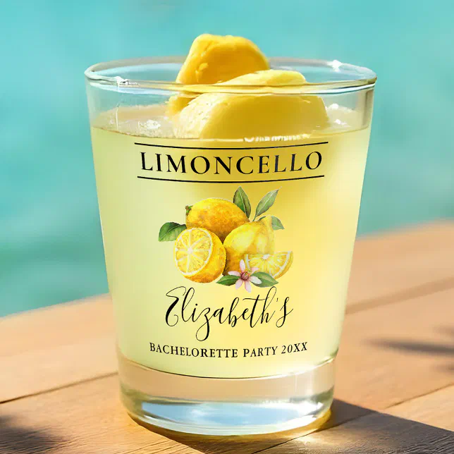Watercolor Lemons Limoncello Bachelorette Party Shot Glass | Zazzle