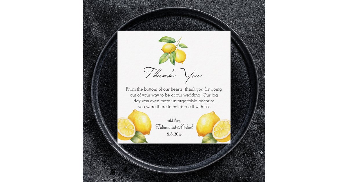 watercolor lemons limoncello wedding thank you note card | Zazzle