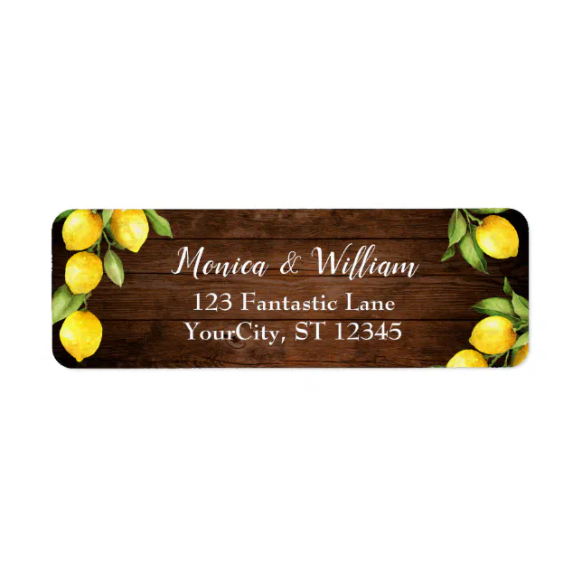 Watercolor Lemons with Rustic Brown Wood Label | Zazzle
