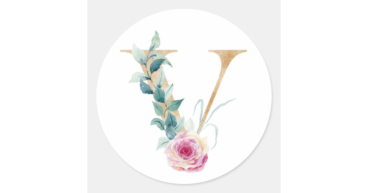 Watercolor letter V with roses. Personalize by add Classic Round ... Watercolor letter V with roses. Personalize by add Classic Round ...