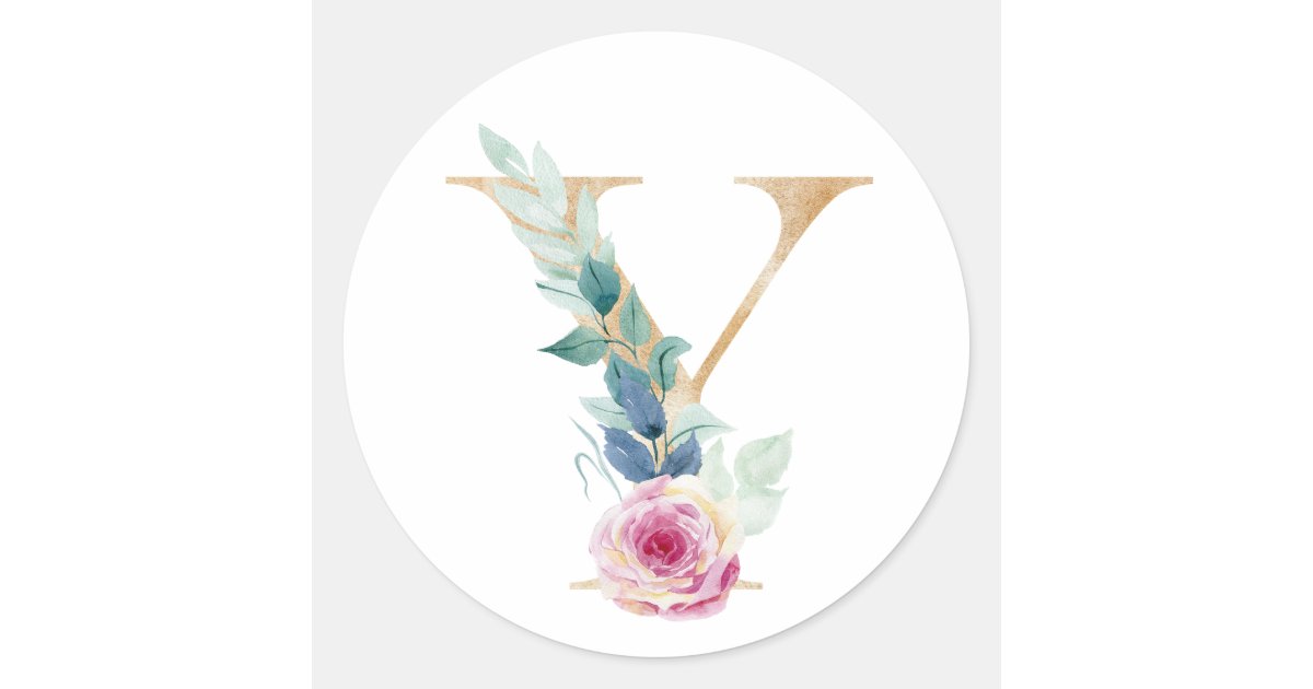 Watercolor letter Y with roses Classic Round Sticker | Zazzle