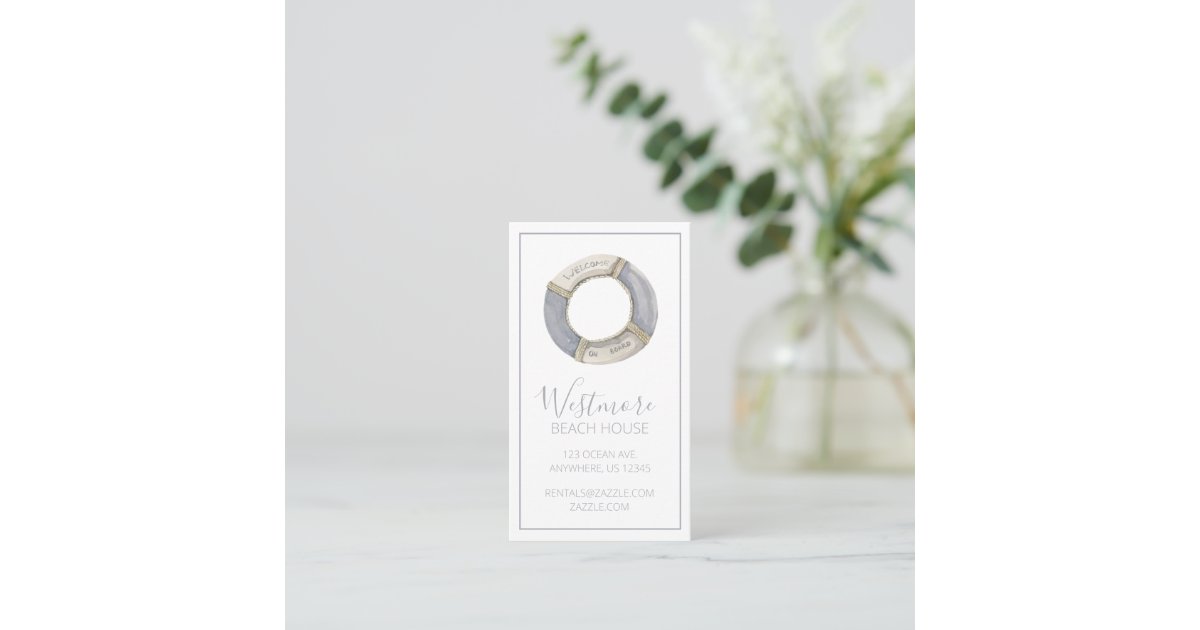 Watercolor Life Preserver Beach House Business Card | Zazzle