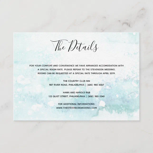 Watercolor light blue wedding details insert card | Zazzle