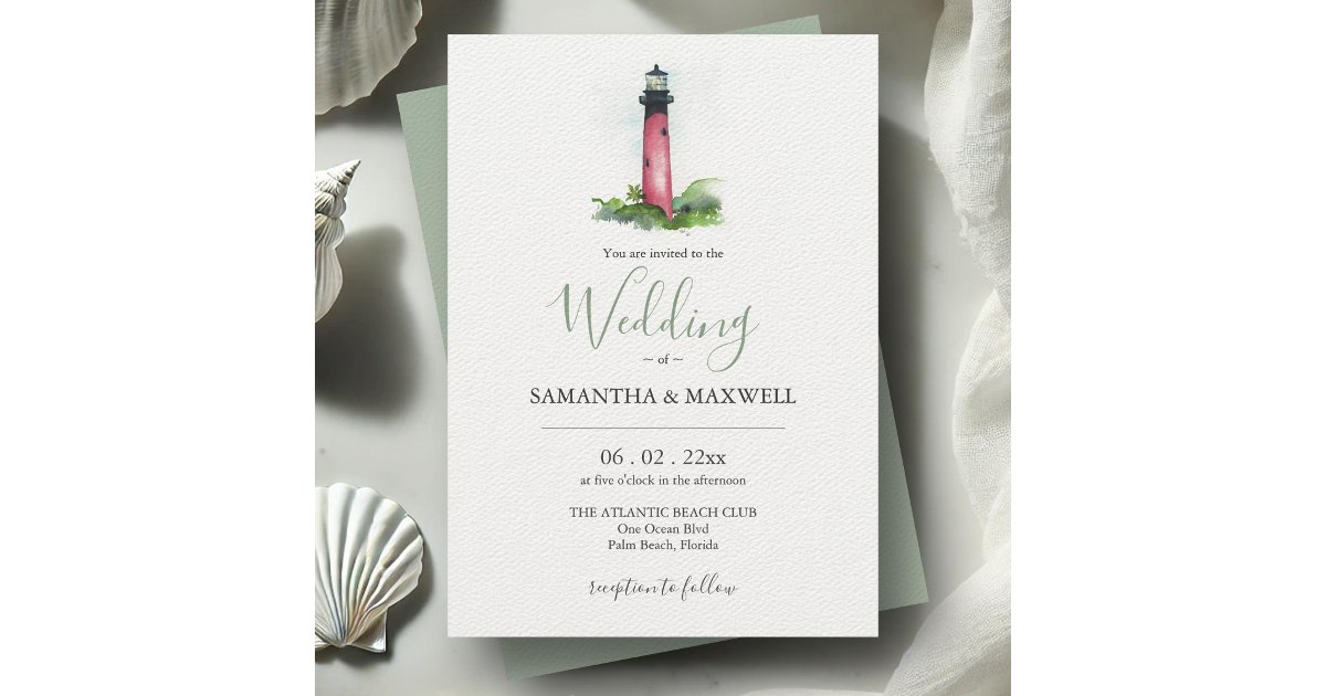 Watercolor Lighthouse Custom Wedding Invitations | Zazzle
