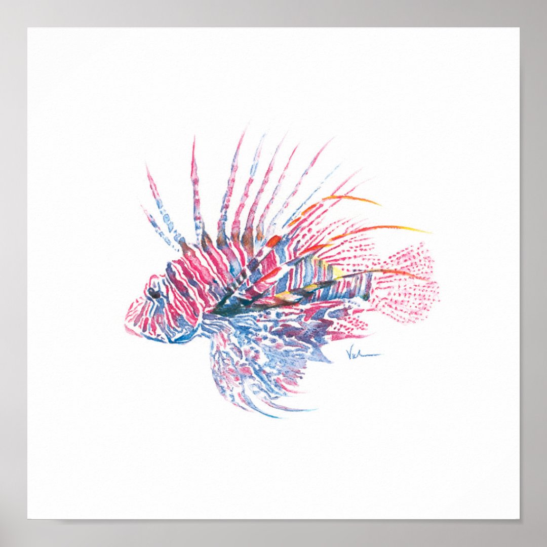 Watercolor Lionfish Art Poster | Zazzle